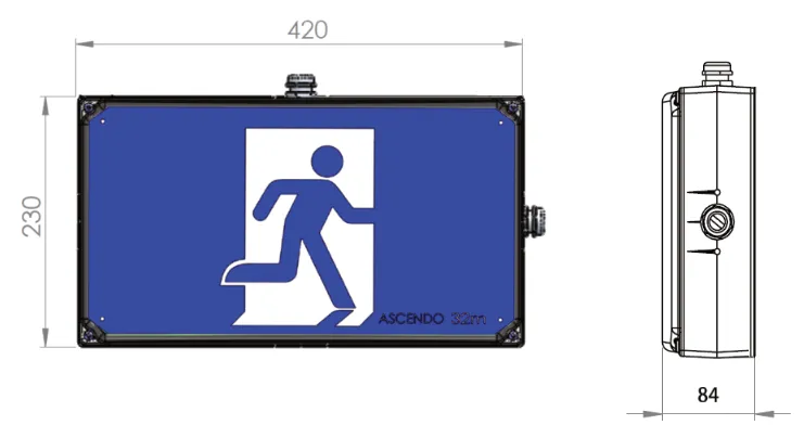 Blue Emergency Exit LED Sign 32m