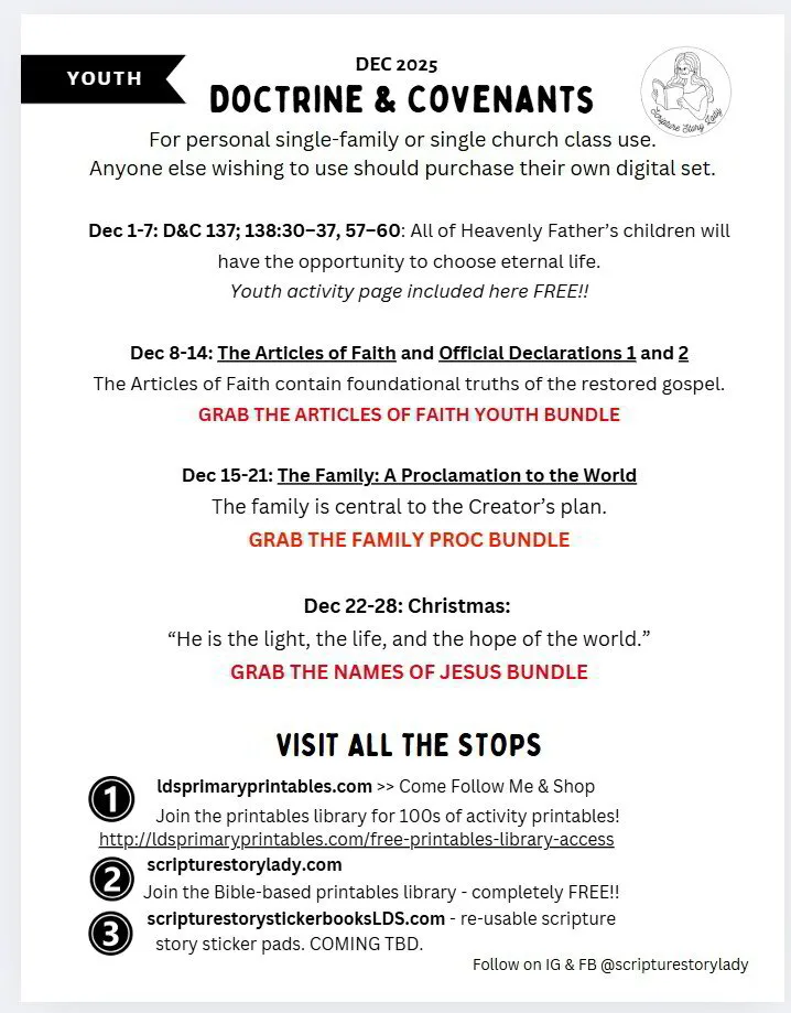 Come Follow Me December 2025, Primary & Youth Come Follow Me Lesson Helps