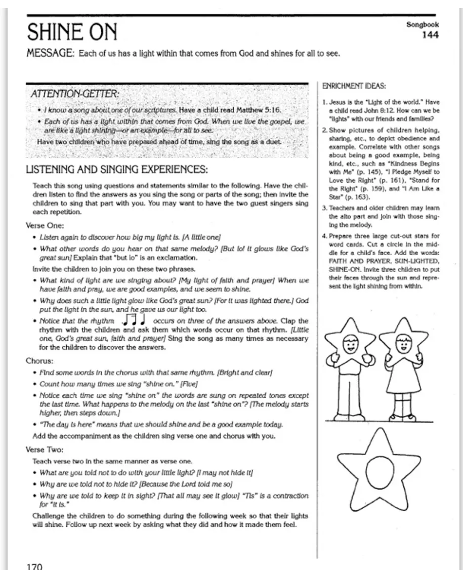 Shine On Primary Singing Time Ideas; Come Follow Me Primary