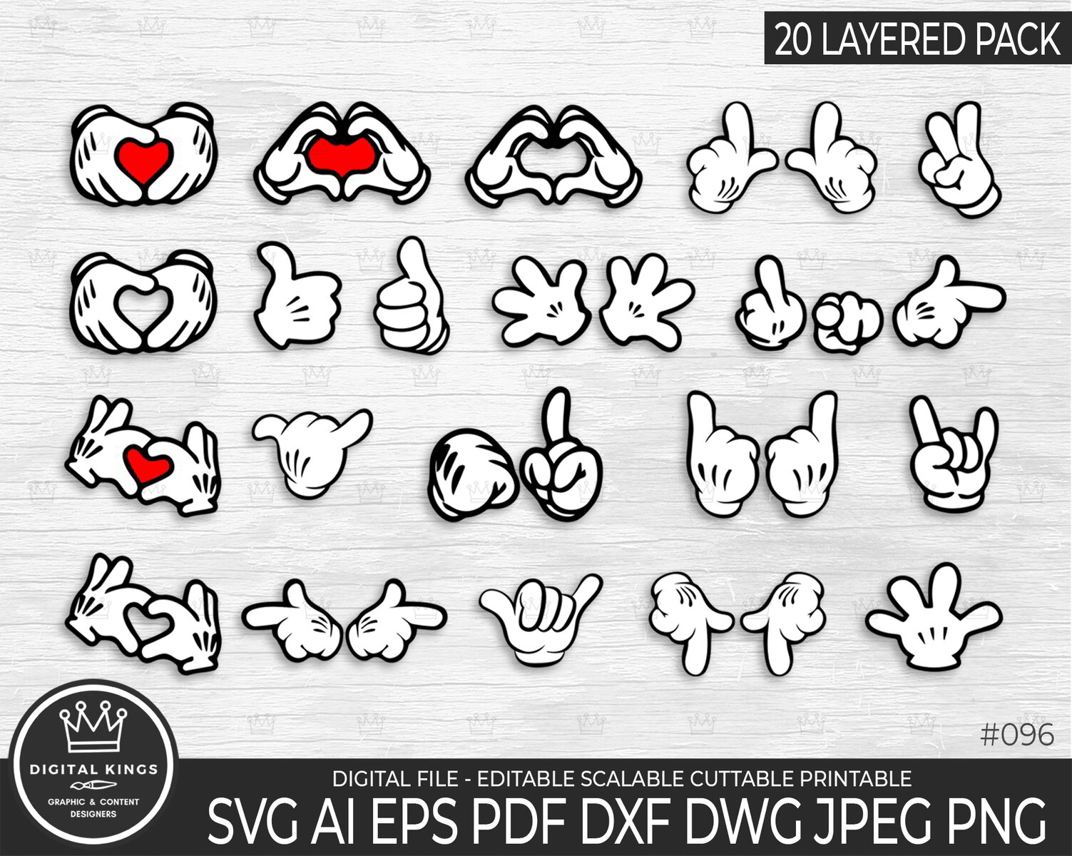 Disney Mickey hands bundle layered SVG EPS PDF digital files Cricut PNG ...