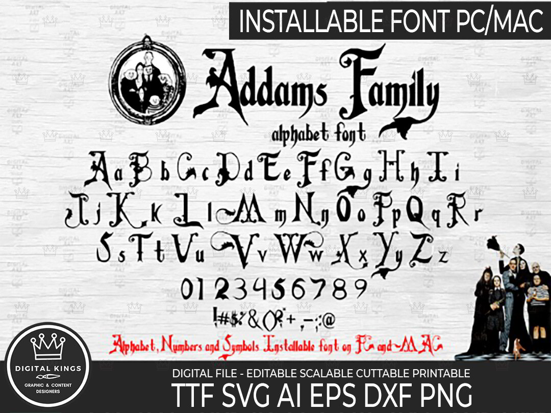Addams Family installable font letters numbers symbols #F011