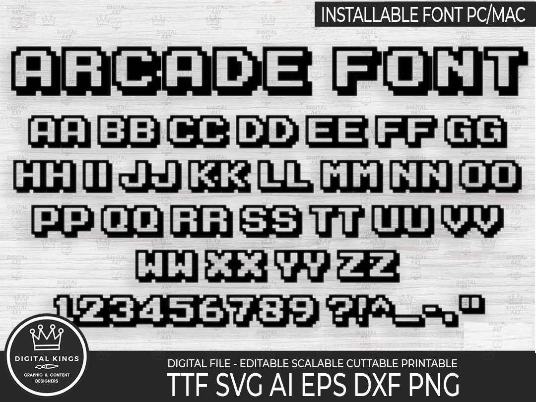 ARCADE installable font PC MAC Letters numbers symbols Alphabet #F033