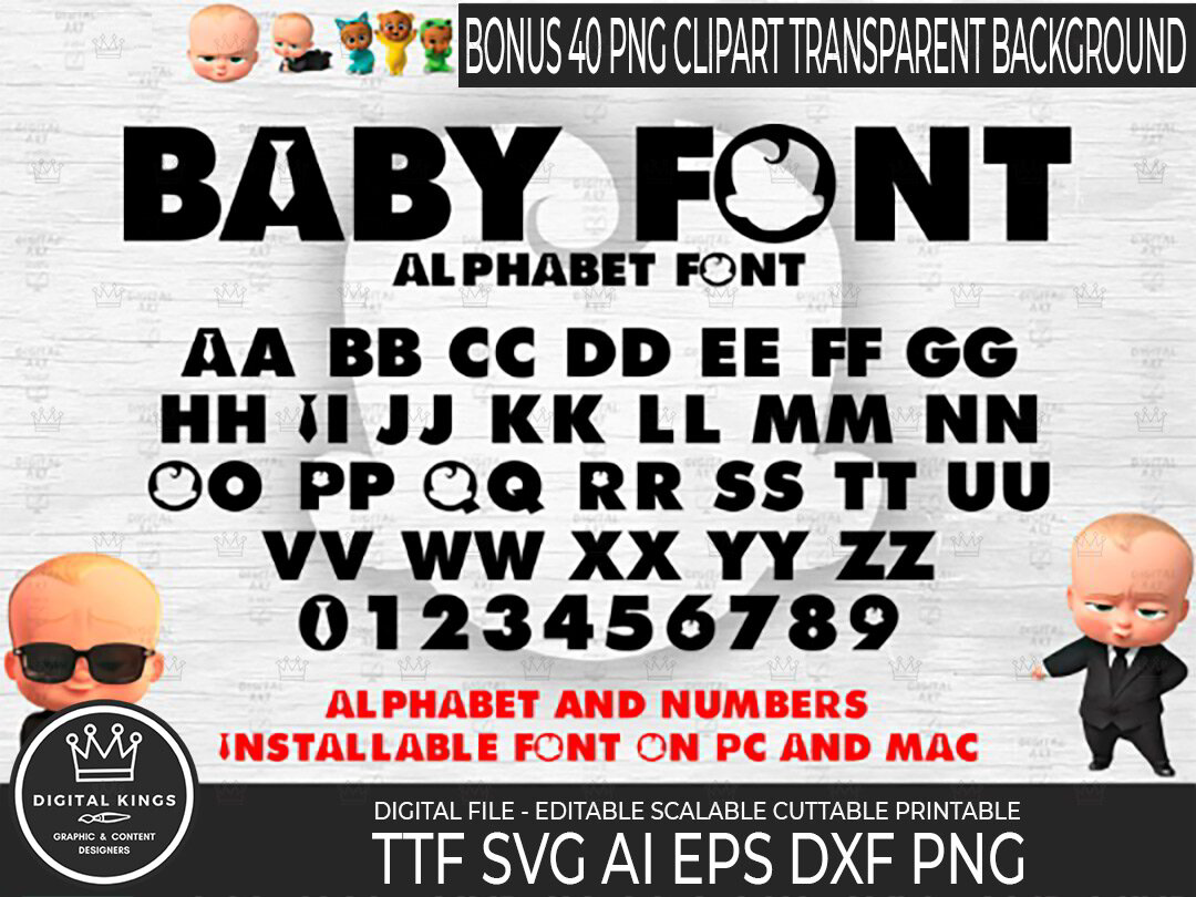 BOSS BABY Baby installable font PNG cliparts letters numbers symbols #F016