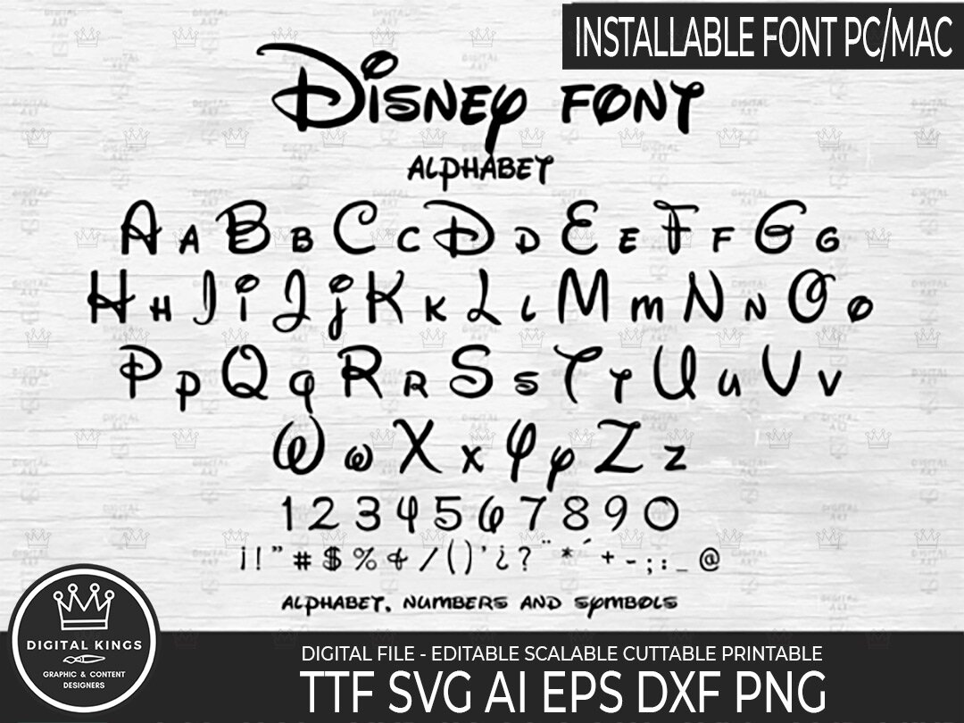 Disney installable font letters numbers symbols digital file #F012