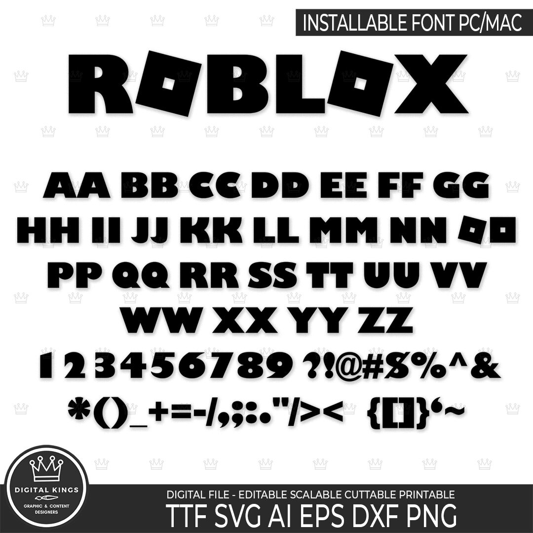 ROBLOX Installable font PC MAC Letters numbers symbols digital file ...