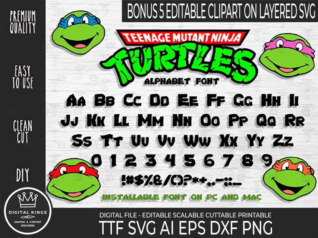 TURTLES font SVG cliparts letters numbers symbols digital file #F028