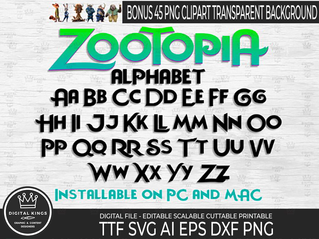ZOOTOPIA installable font PNG cliparts letters numbers symbols digital ...