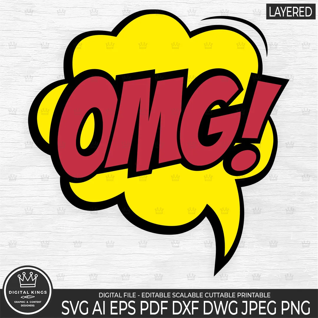 COMIC BOOK - OMG layered SVG EPS PDF digital files Cricut Canva PNG #640