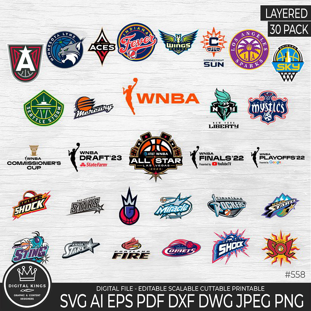 WNBA logos bundle layered SVG EPS PDF digital files Cricut PNG #S011