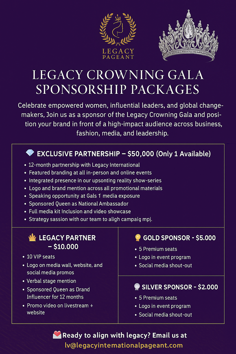 Sponsorship Opportunities | Legacy International Pageants