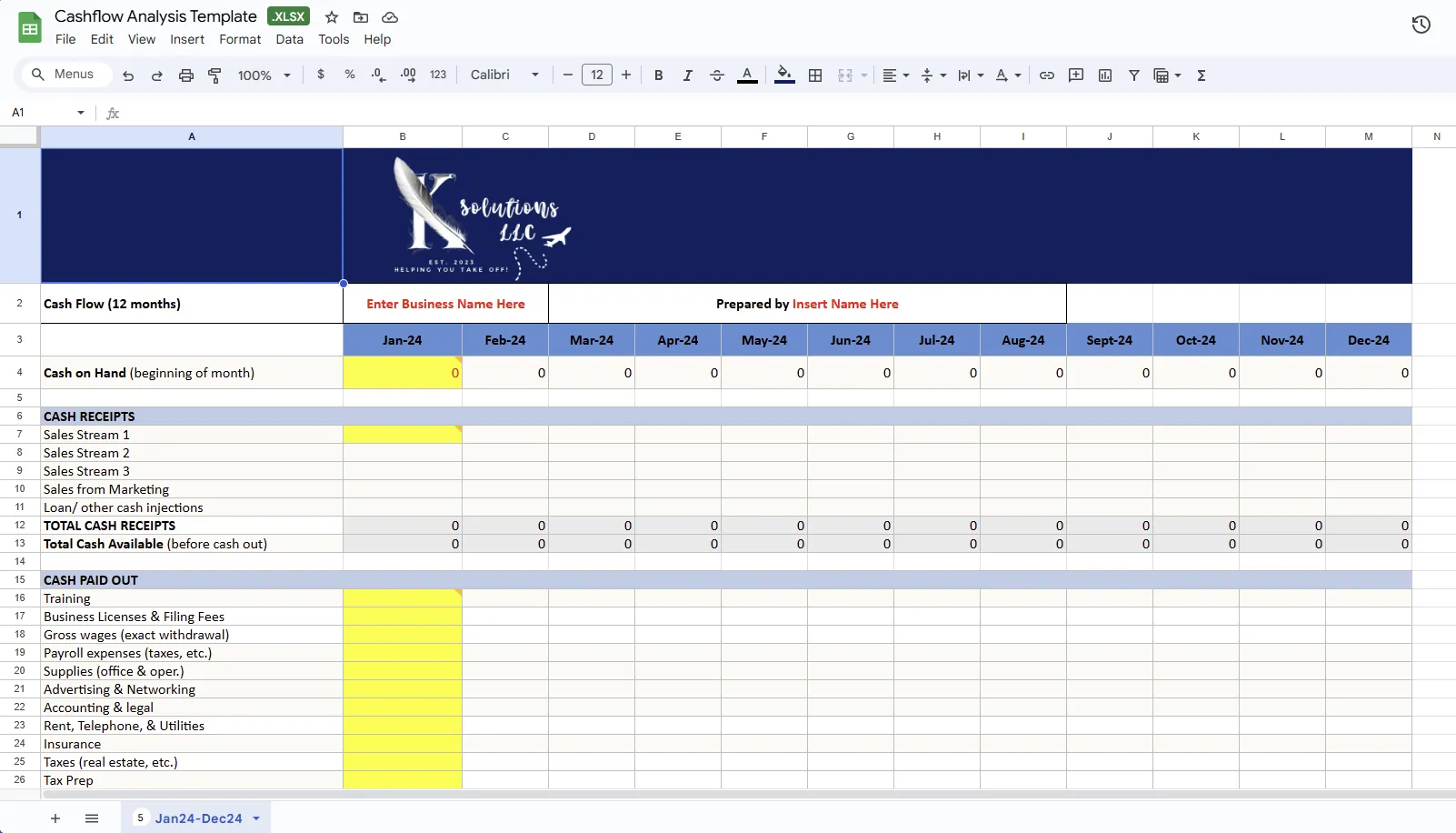 Cashflow Worksheet - Track your business income and expenses