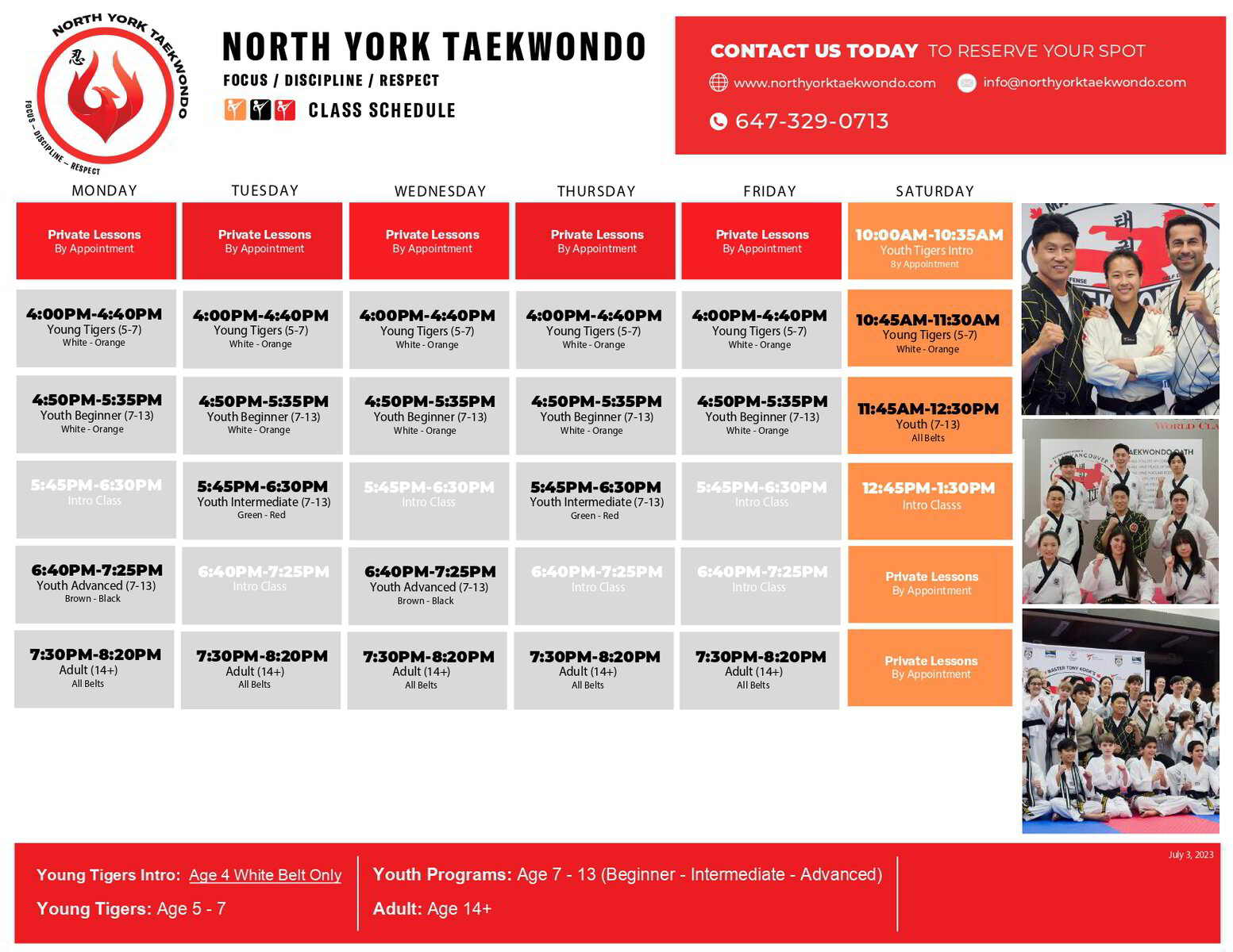 Class Schedule - North York TKD