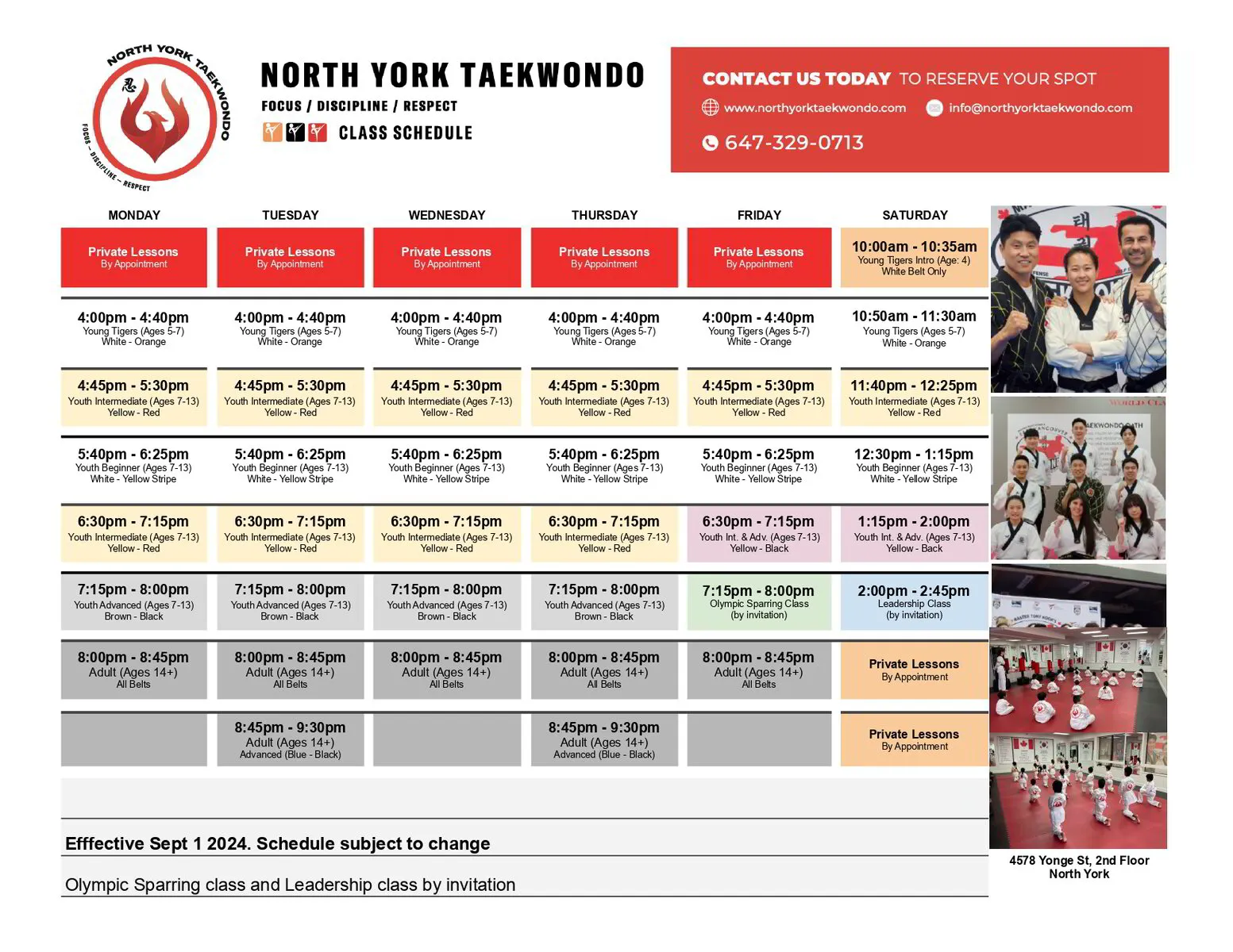 Class Schedule - North York TKD