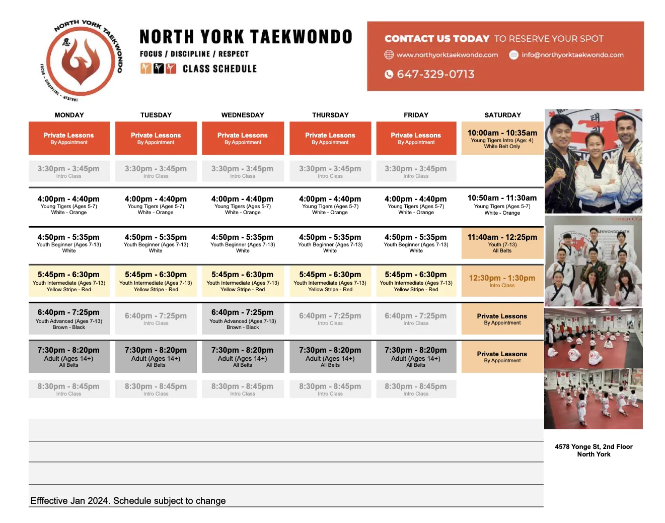 Class Schedule - North York TKD