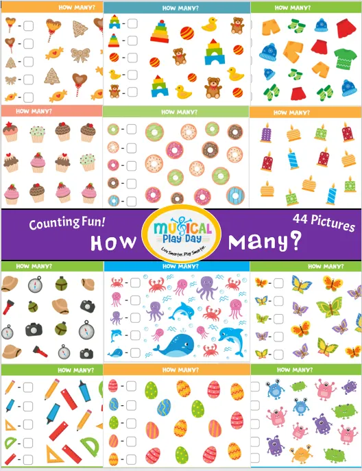 6 Free Colorful "I Spy" Kids Counting Printables - Musical Play Day