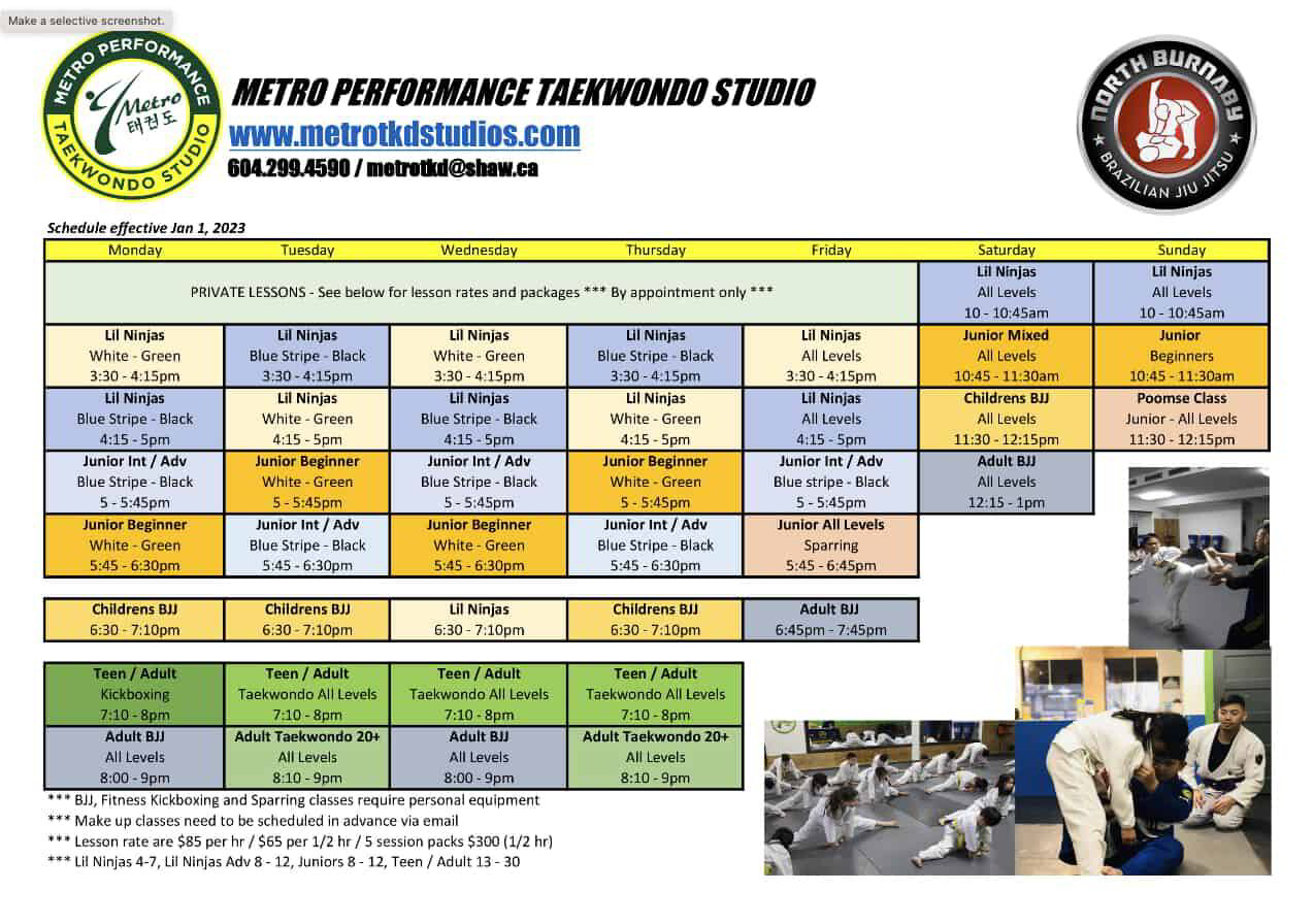 Schedule - Metro Performance Taekwondo Studio