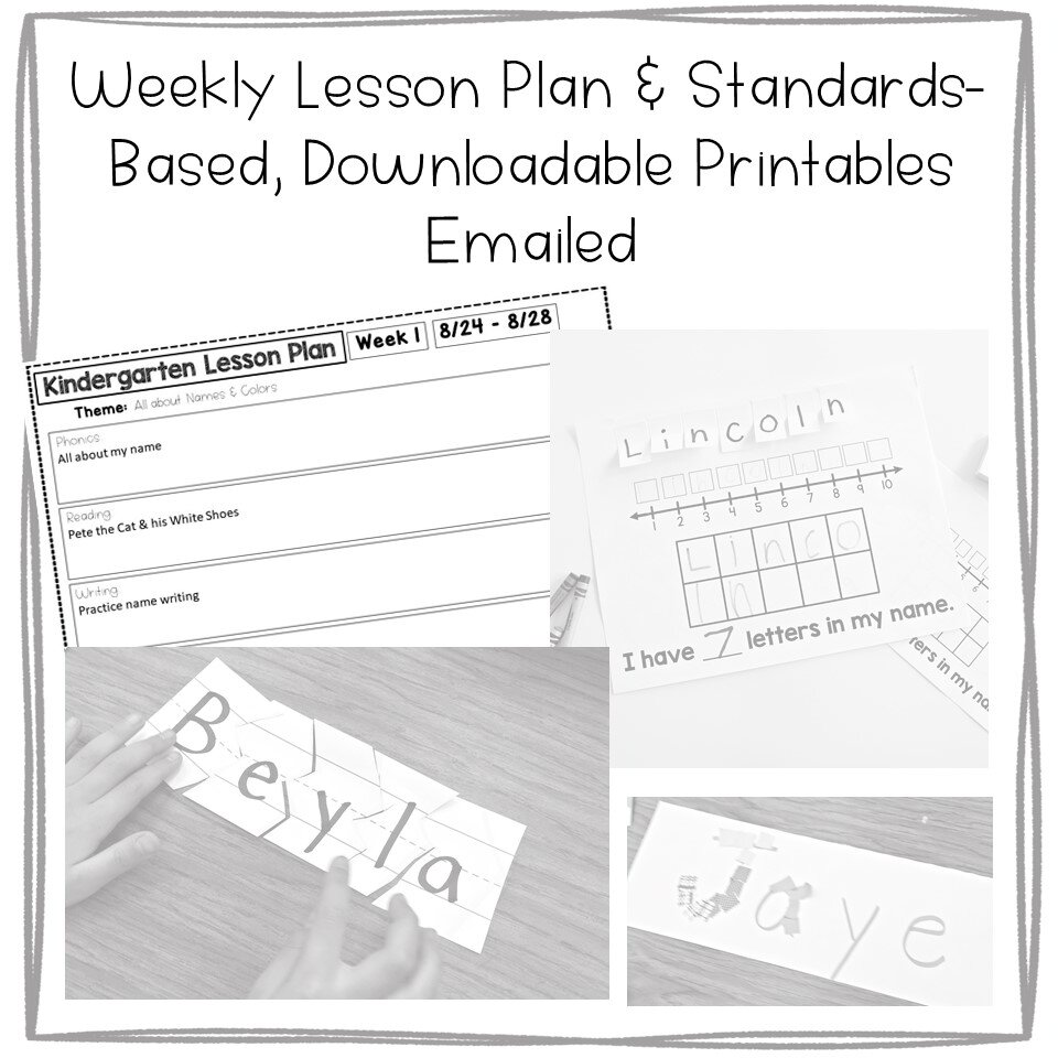 Weekly Lesson Plan & Standards-Based, Downloadable Printables Emailed