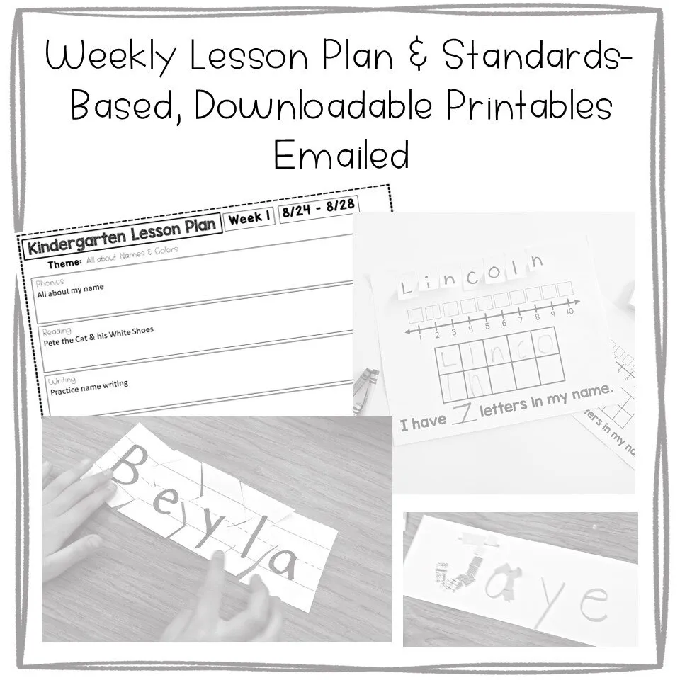 Weekly Lesson Plan & Standards-Based, Downloadable Printables Emailed