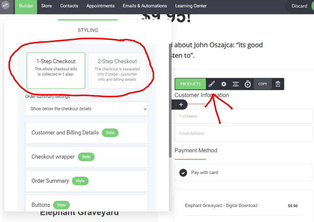 How do I set the checkout form to one-step or two-step?