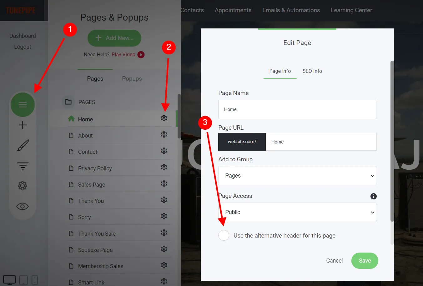 How do I create unique headers for different pages?
