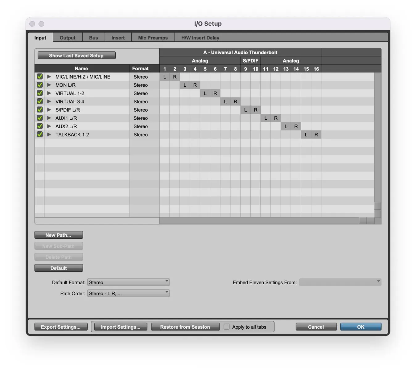 Pro Tools: I/O Settings