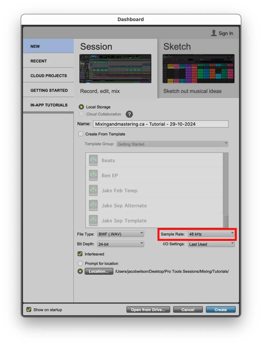 Pro Tools: How To Create a Session