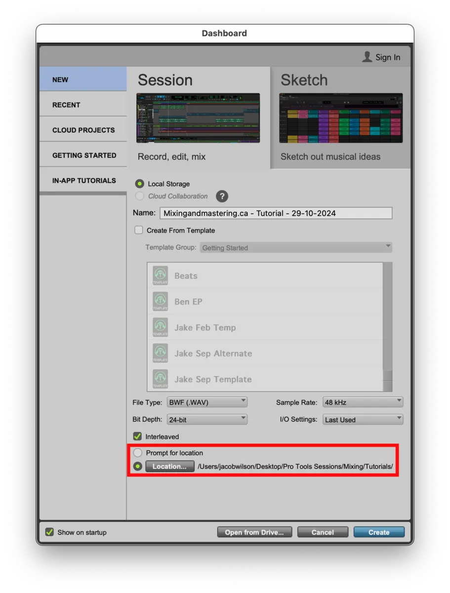 Pro Tools: How To Create a Session