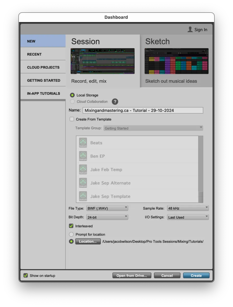 Pro Tools: How To Create a Session