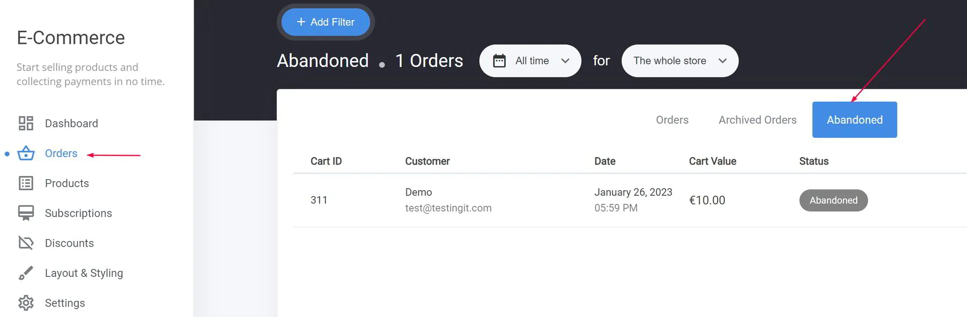 Help Docs - Abandoned Cart