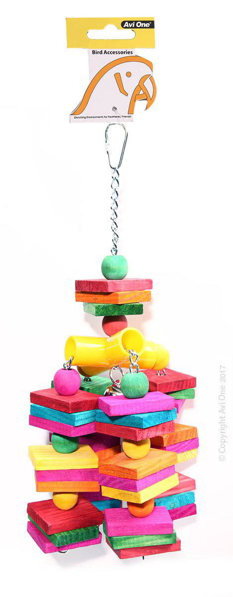 Avi One Leather Rope Coloured Wood Cube Parrot Toy - 35cm x 15cm