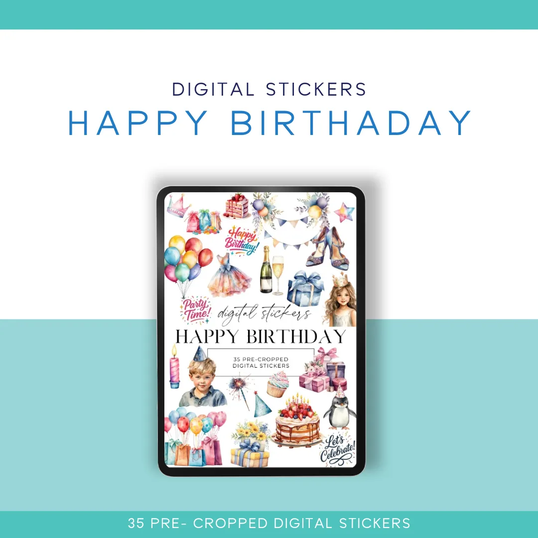 🎉🎂 Happy Birthday Digital Sticker Pack – 35 Pre-Cropped Stickers for ...