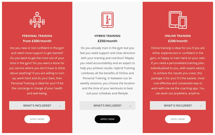 How to List Your Prices on Your Personal Trainer Website