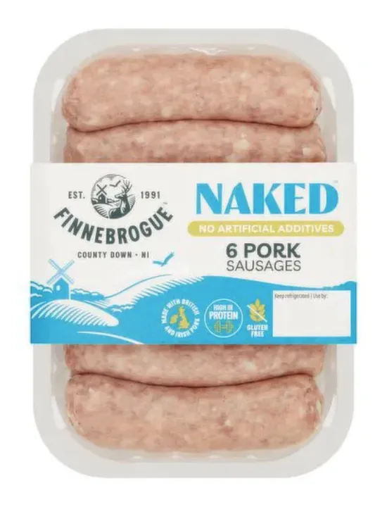 Finnebrogue Naked 6 Pork Sausages 400g