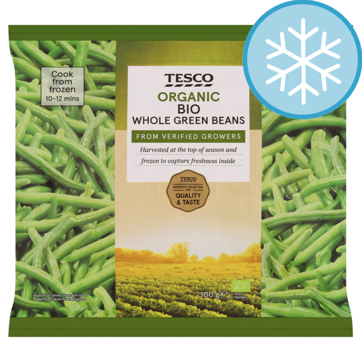 TESCO ORGANIC BIO WHOLE GREEN BEANS 300G