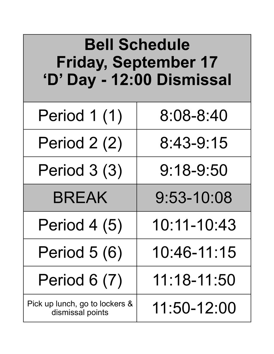 Early Dismissal Reminder