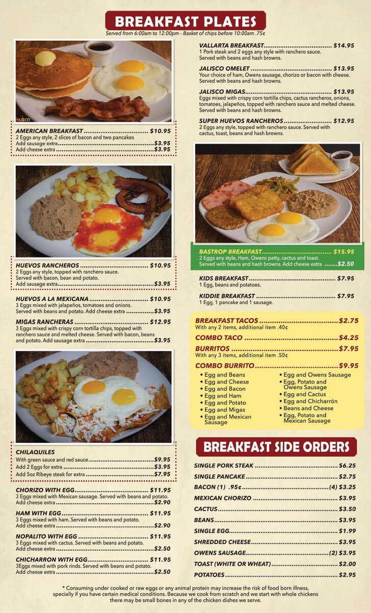Mexican Restaurant Breakfast Menu