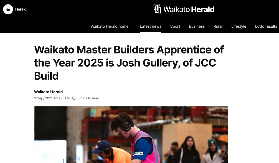 JCC Build in the media: NZ Herald covering Waikato Apprentice of the Year 2025