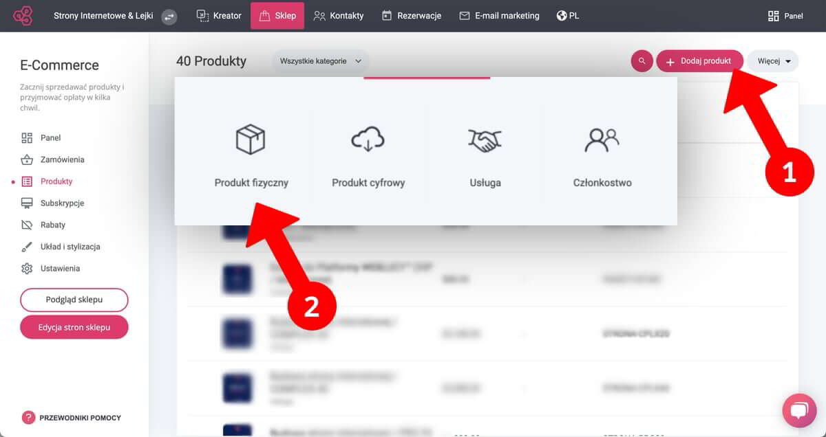 Dodawanie produktów do e-sklepu