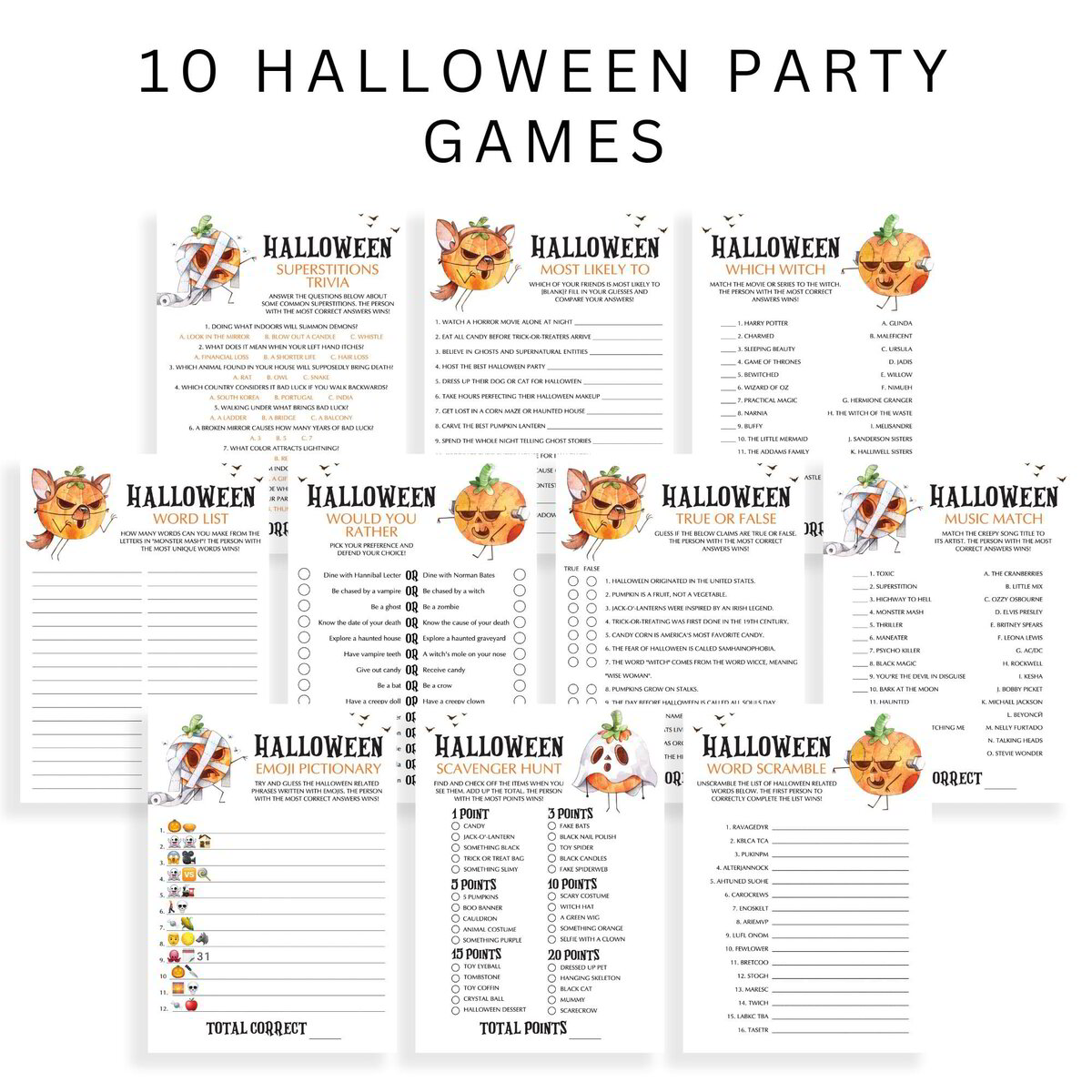 Spooky Pumpkin Halloween Bash Activity Package Printable | Editable ...