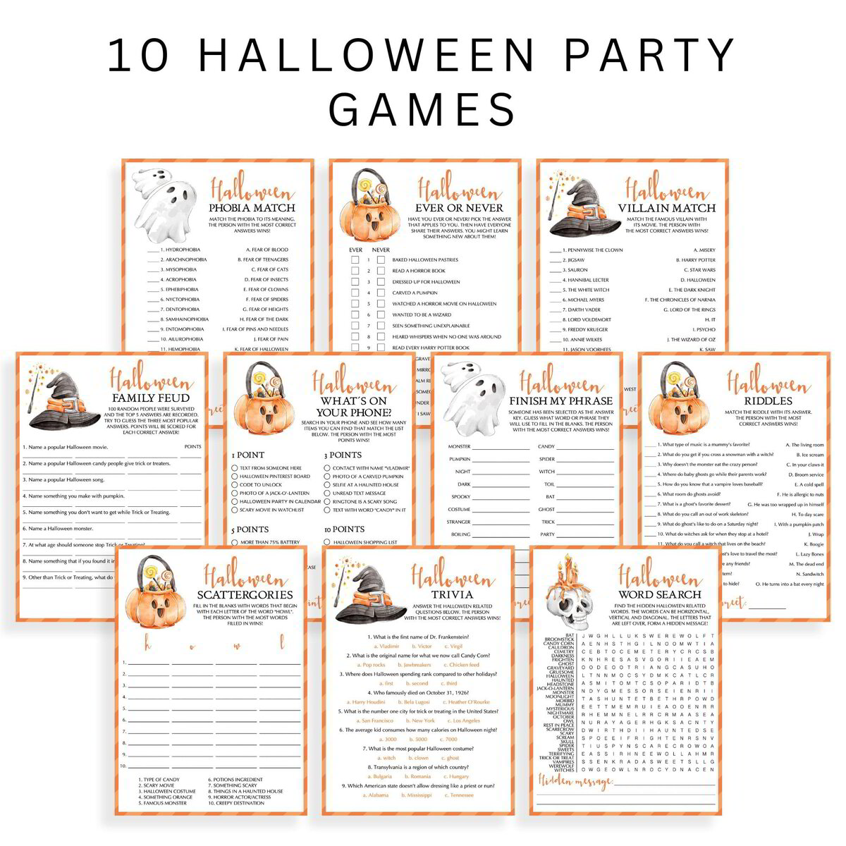 Fun Halloween Party Games Pack | 10 Editable Templates
