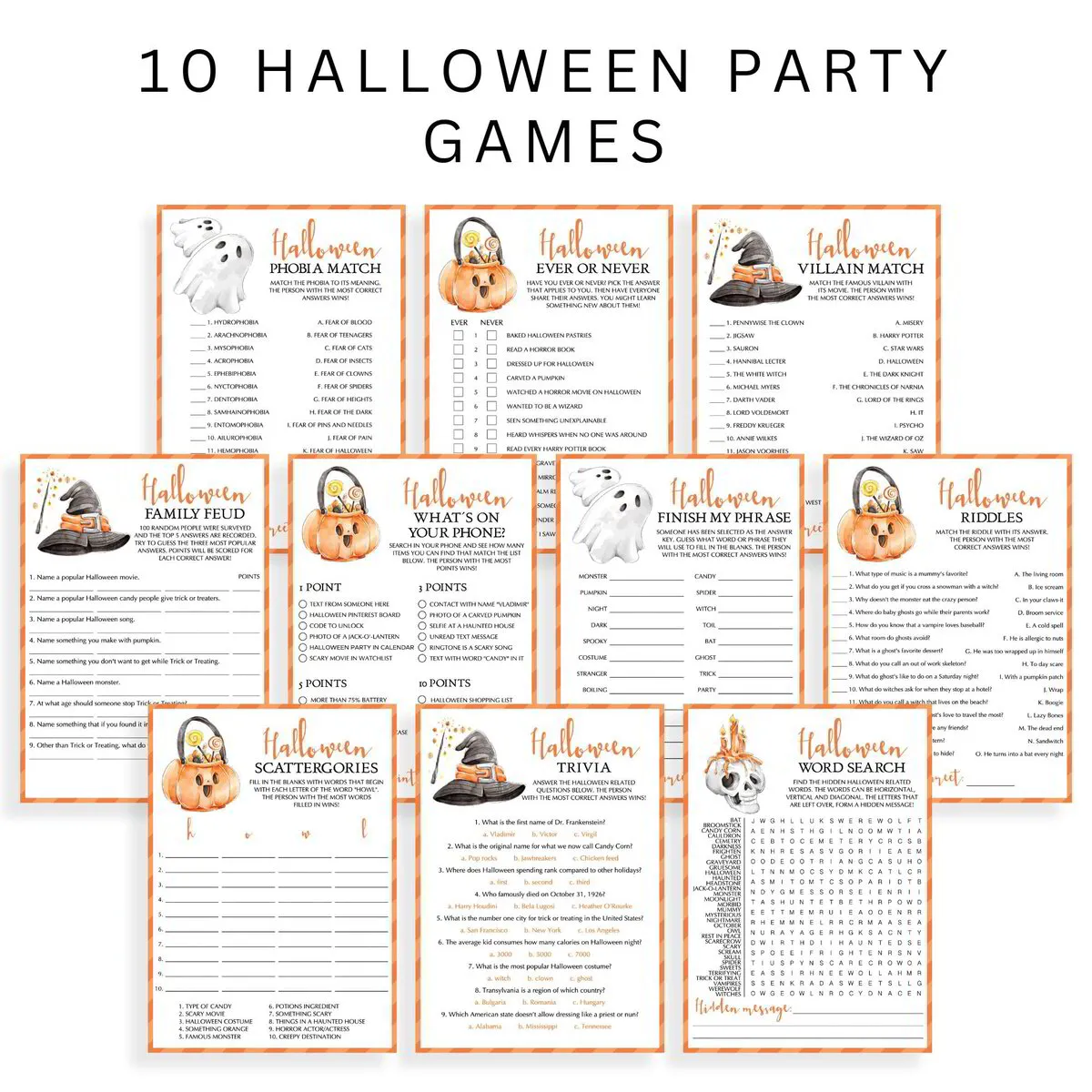 Fun Halloween Party Games Pack | 10 Editable Templates