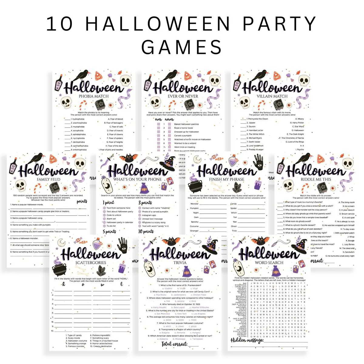 Witch Halloween Party Games Pack | Editable Templates