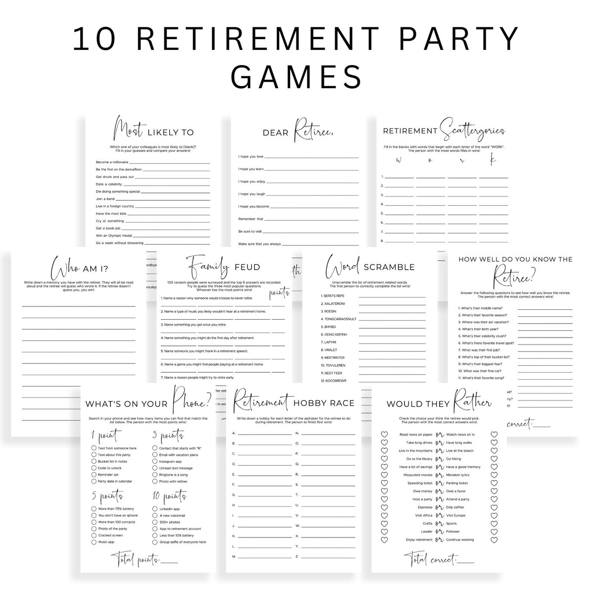 Fun Retirement Party Activities Bundle | Coworker Party