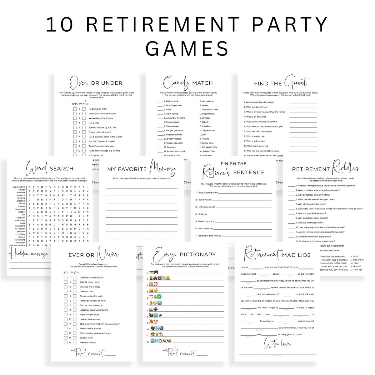Simple Retirement Games for Coworker Office Farewell Party | Editable