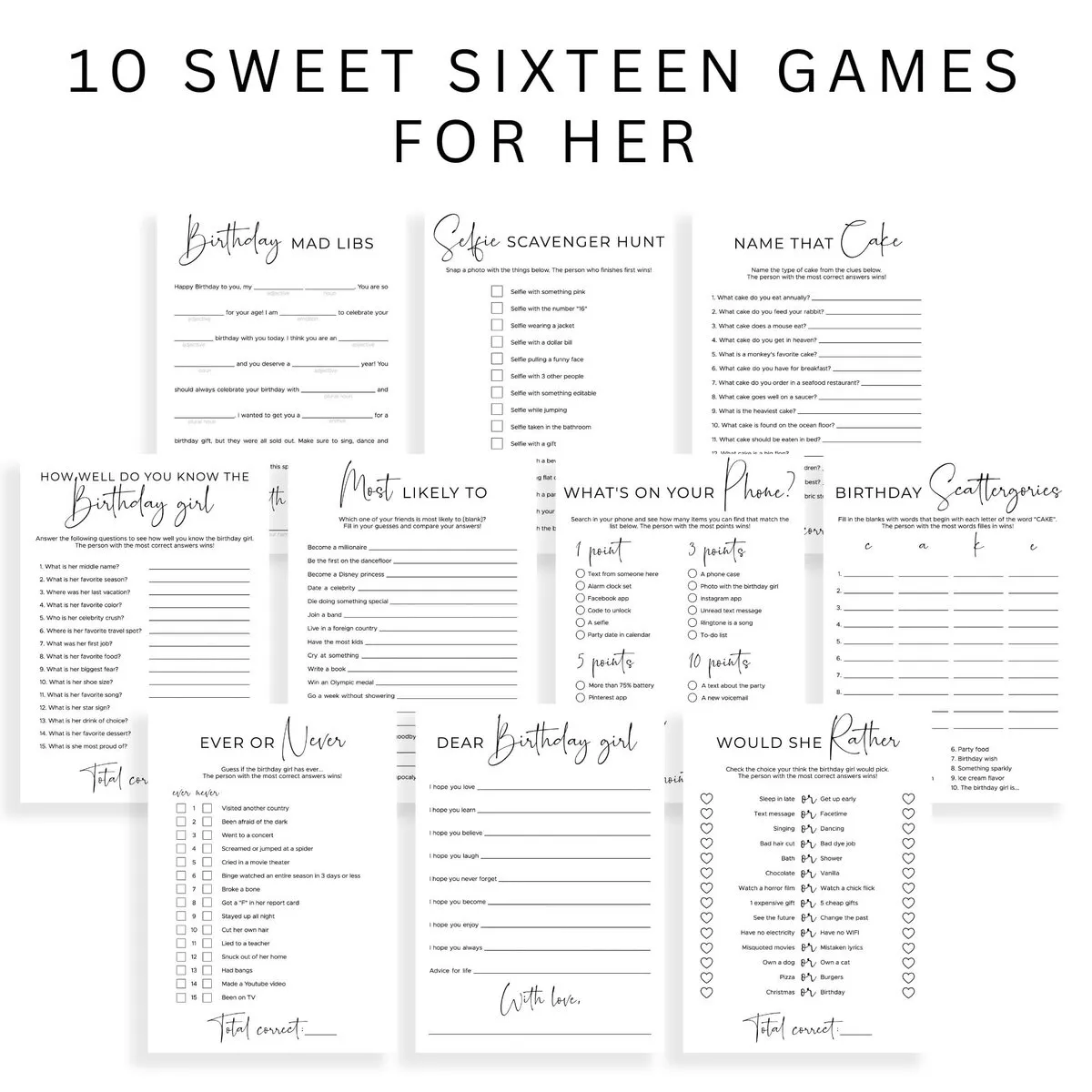 Personalized Sweet 16 Game Ideas for Her | Editable Printables