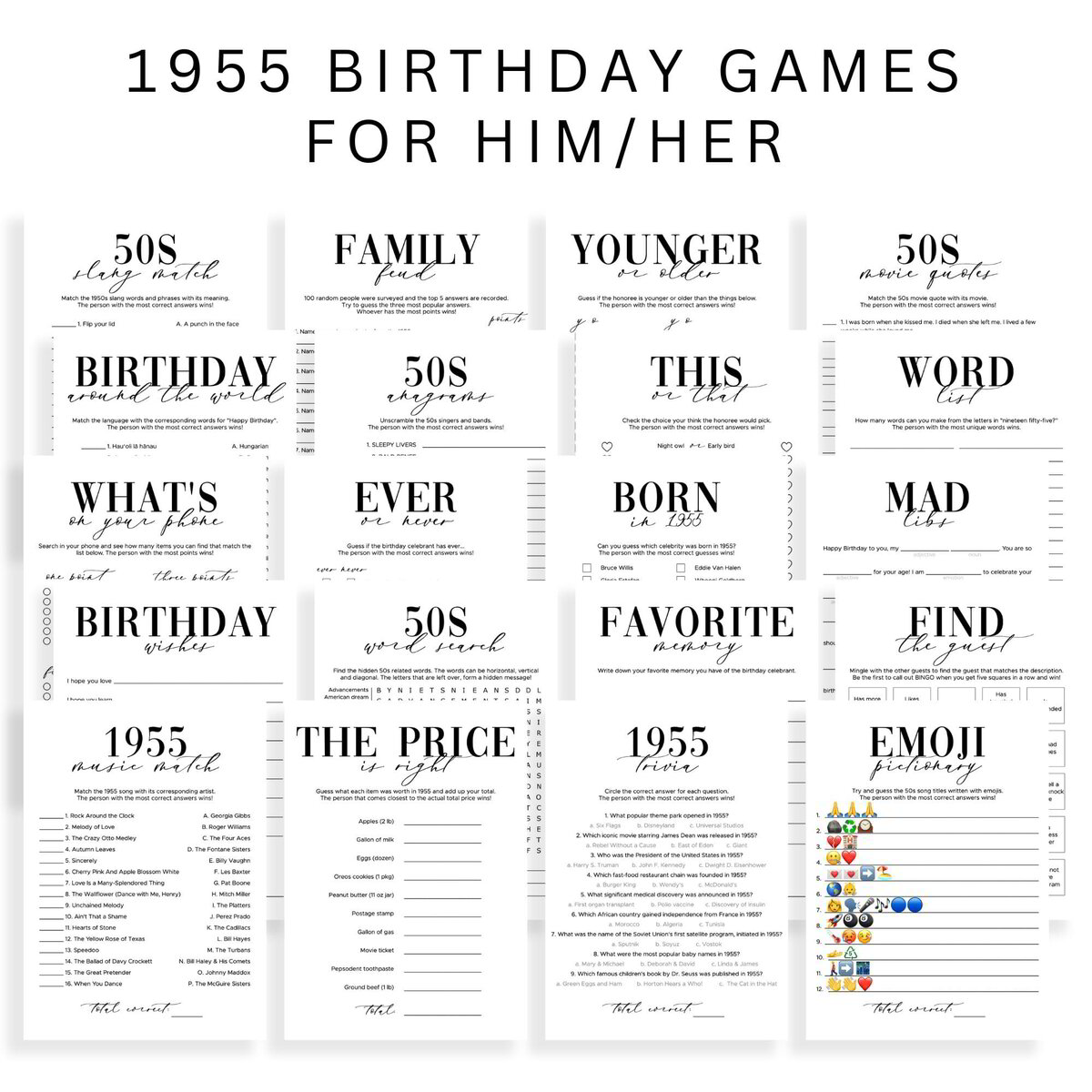 Birthday Games Bundle | Men or Women Born in 1955