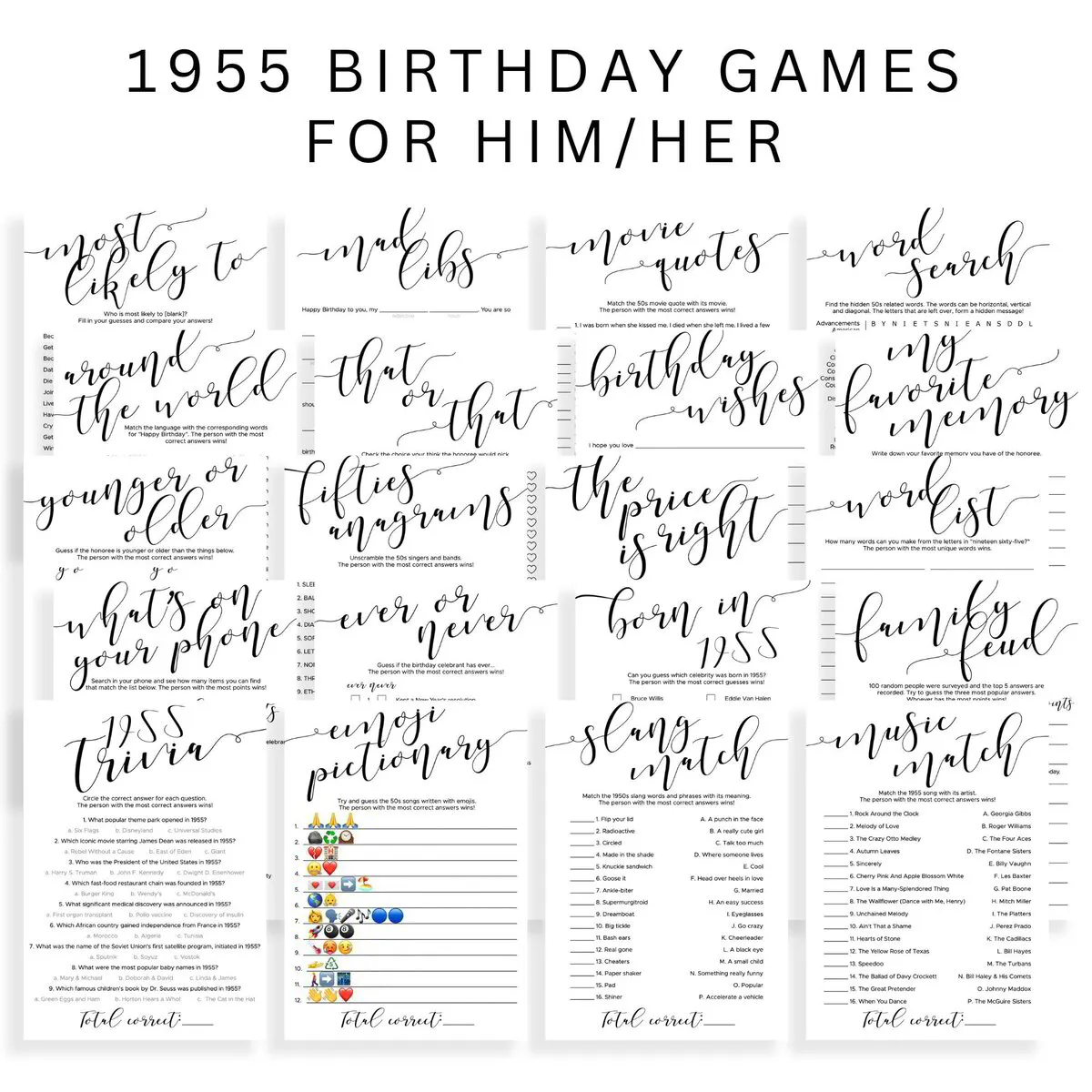 Personalized Birthday Games for 1955 Birth Year | Bundle
