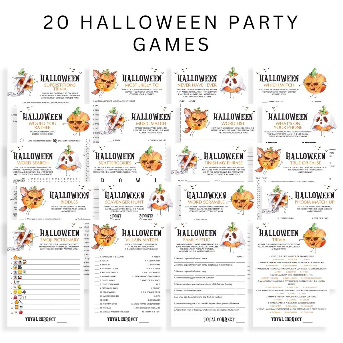 Big Halloween Games Bundle for All Ages | Editable Templates