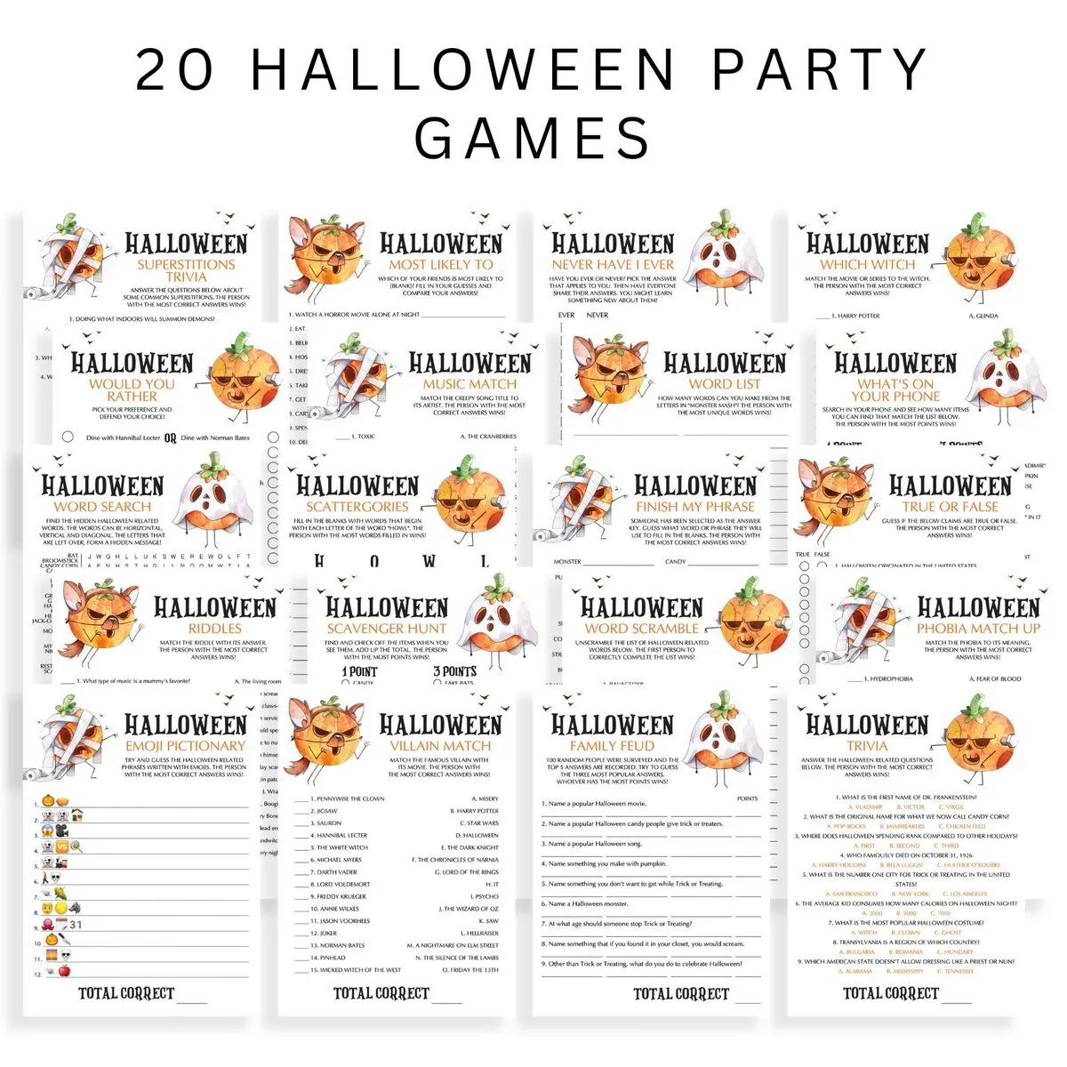 Big Halloween Games Bundle for All Ages | Editable Templates