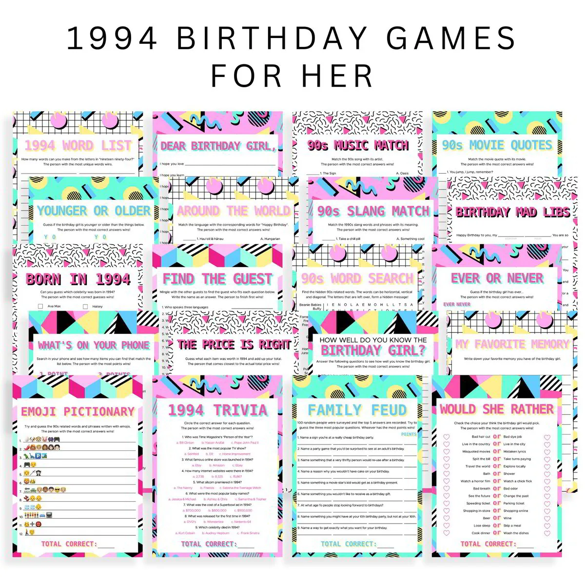 Born in 1994 Birthday Games | Memphis Themed | Nineties Party